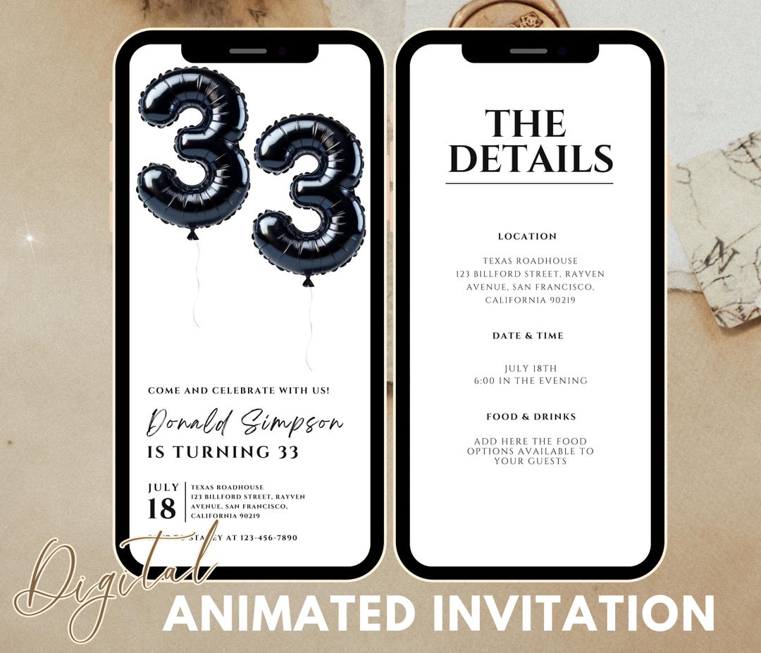 33rd Birthday Invitation: Animated Ecard Template (digital) - Etsy