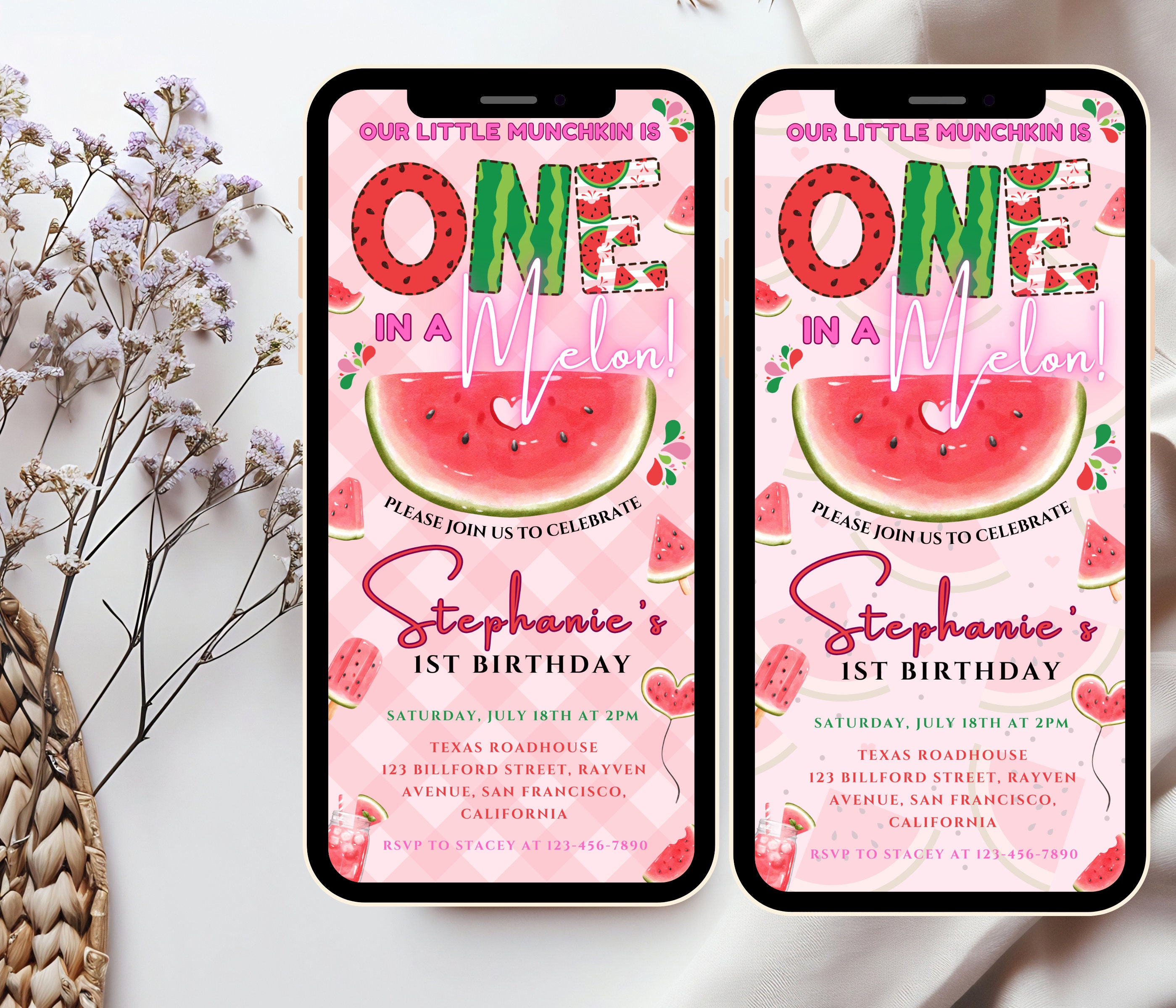 Editable Watermelon Invitation Birthday Invitations Pink Watermelon ...