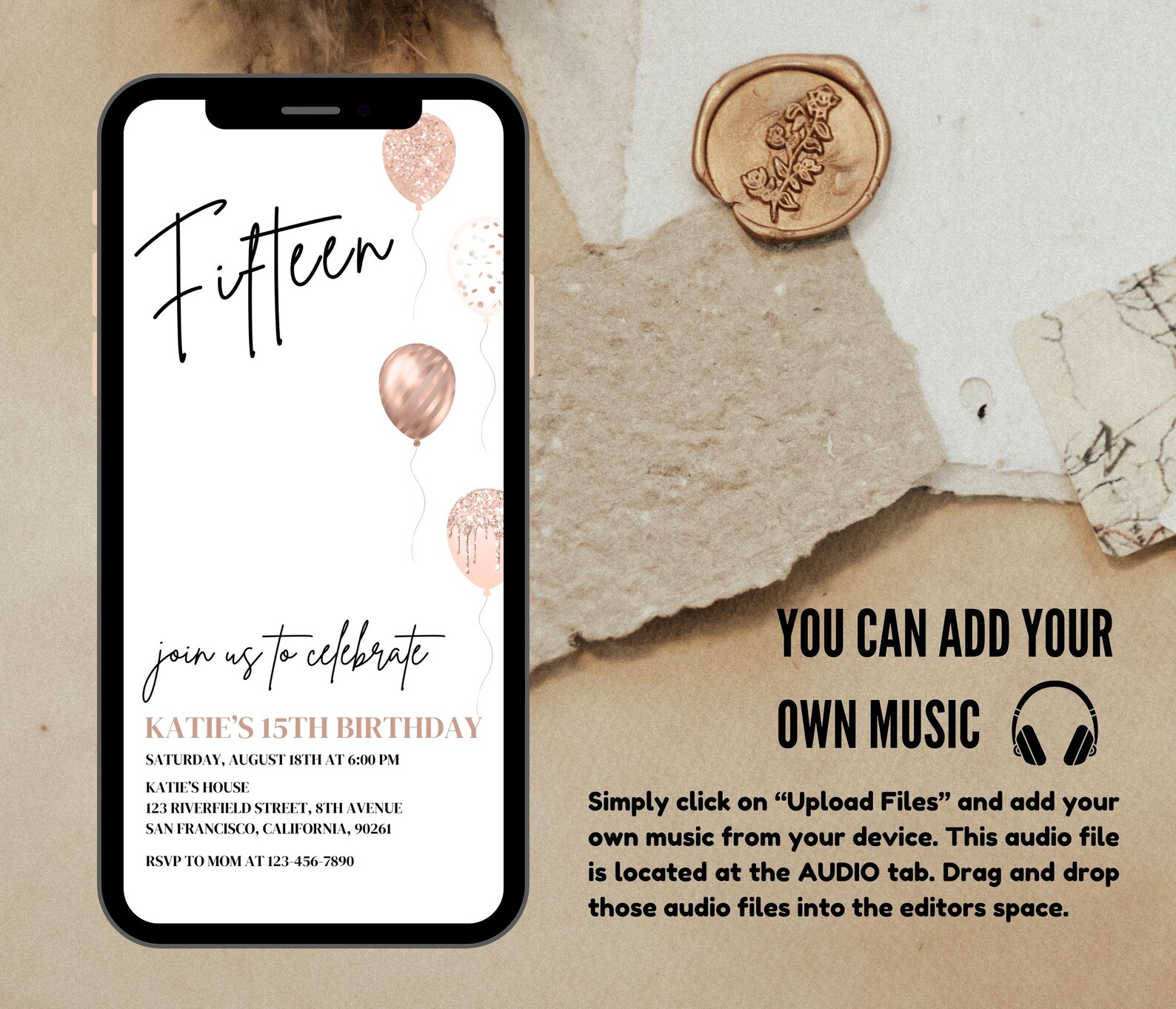 Editable 15th Birthday Invitation: Girl Party, Pink Balloons (digital ...