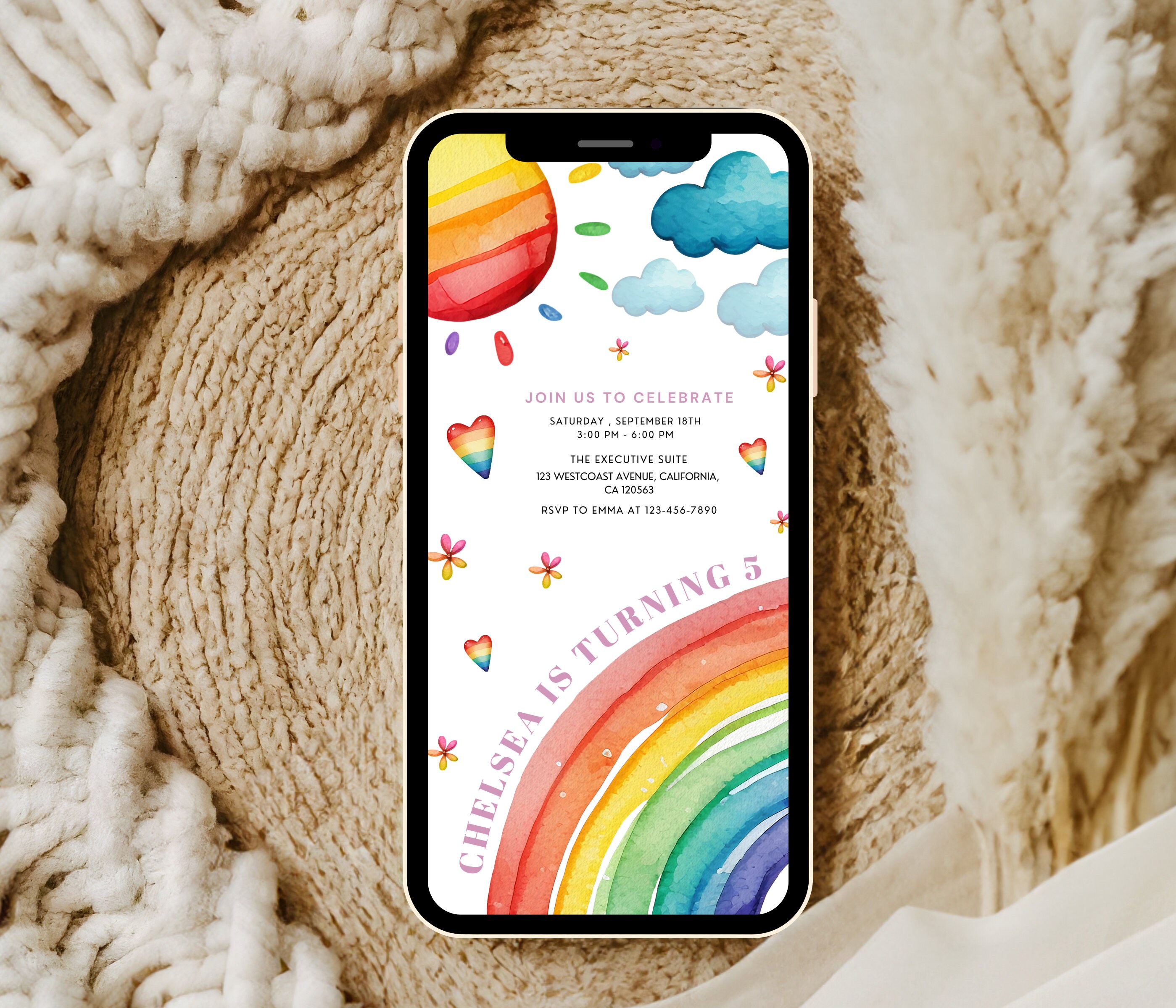 Watercolor Rainbow Birthday Party Invitation Template, Colorful Party ...