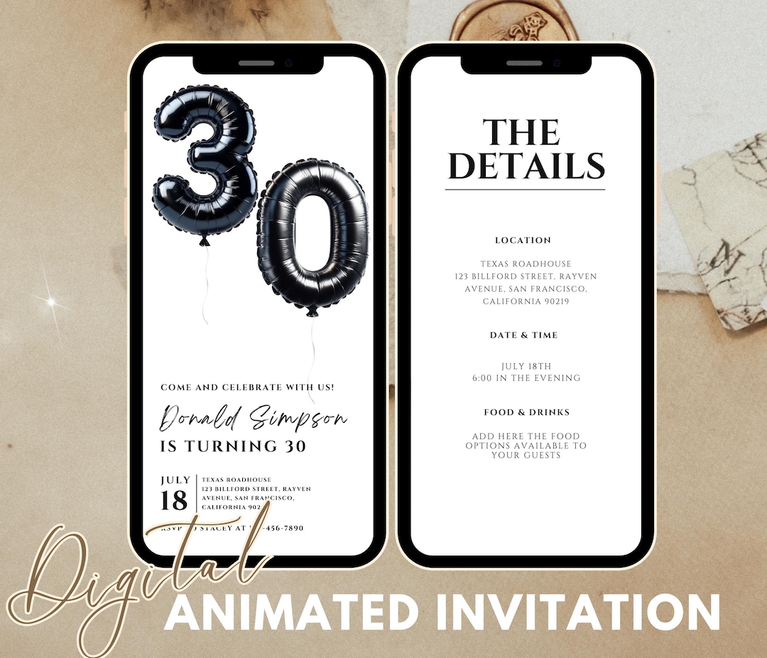 Digital 30th Birthday Invitation for Men Women, 30 Invite Ecard, 30th E ...