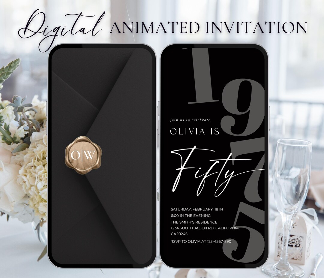 50th Birthday Evite for Men: Modern 50th Invite Her Him, Digital ...