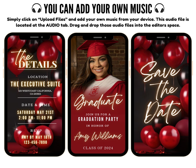 2024 Graduation Invitation, Maroon Color Graduation Invite, Save the ...