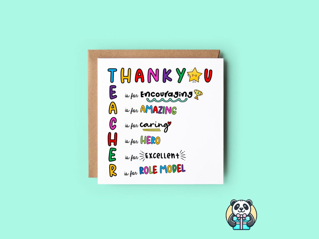 Thank You Teacher Card: Appreciation Acronym Design, End of Year Gift ...