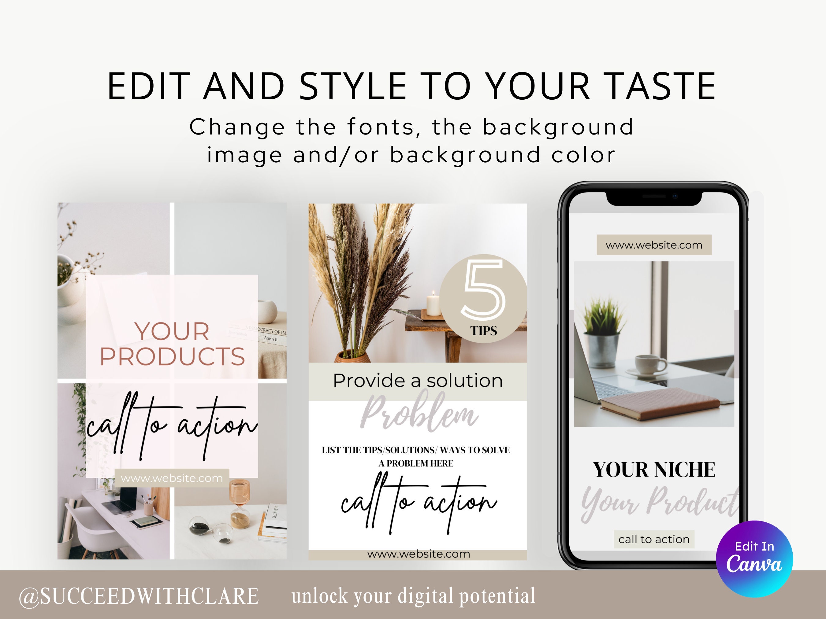 Pinterest Templates Canva. Pinterest Pins. Neutral Pinterest Templates ...