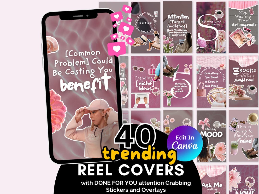 Instagram Reel Covers | 40 Carousel Templates, Stickers (canva Editable ...