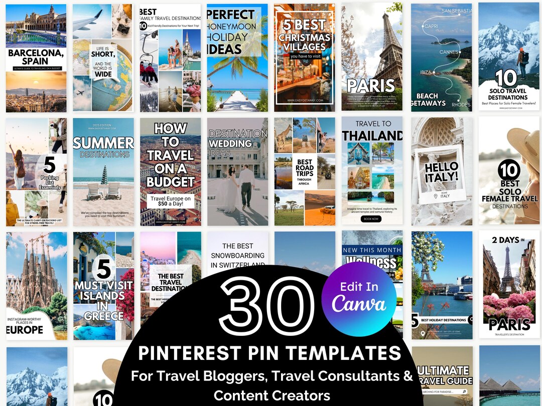 Travel Pinterest Pin Templates - Canva Editable Designs (digital ...