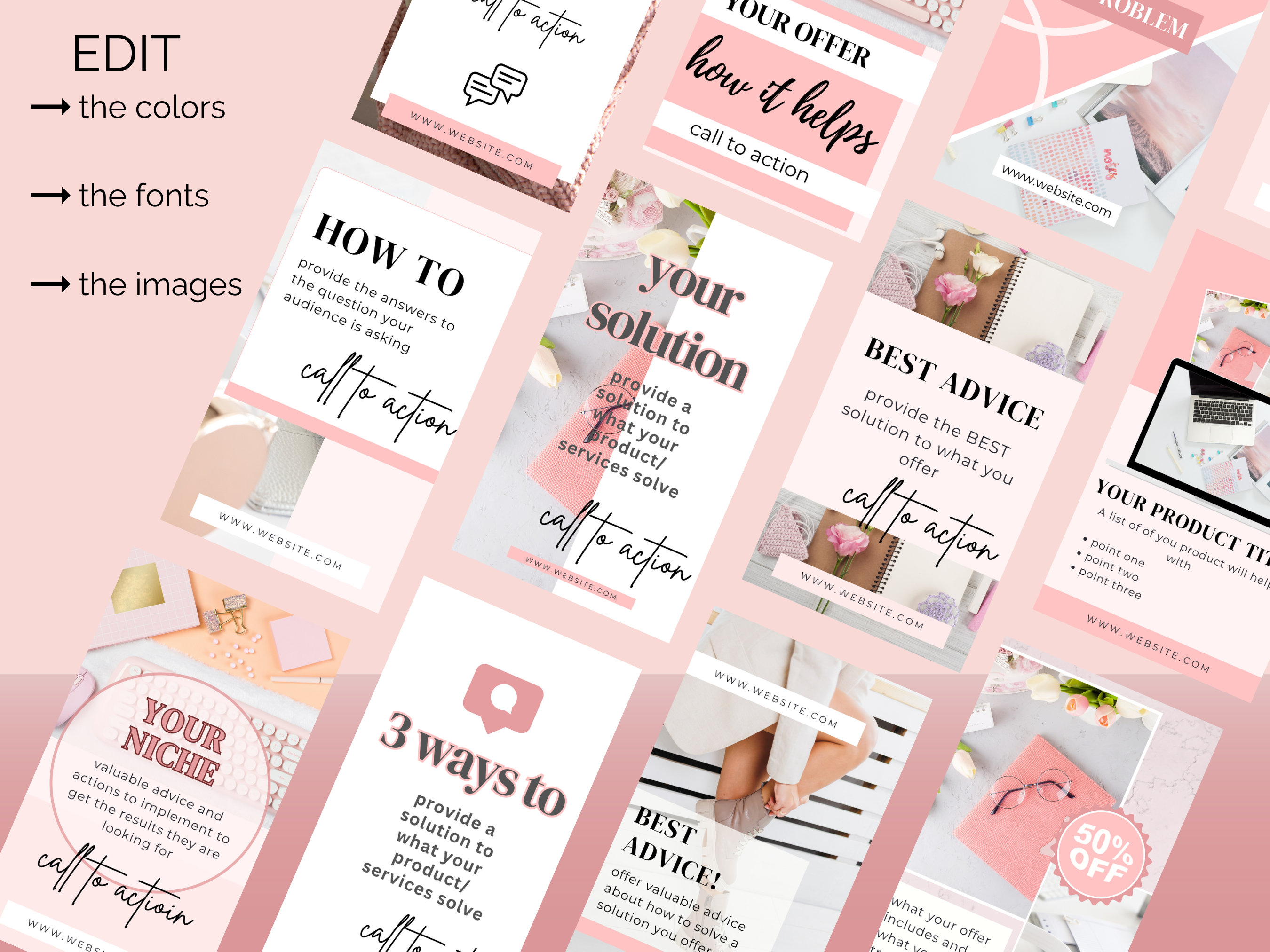 55 Pink Pinterest Templates Canva, Marketing Pins (digital Download) - Etsy