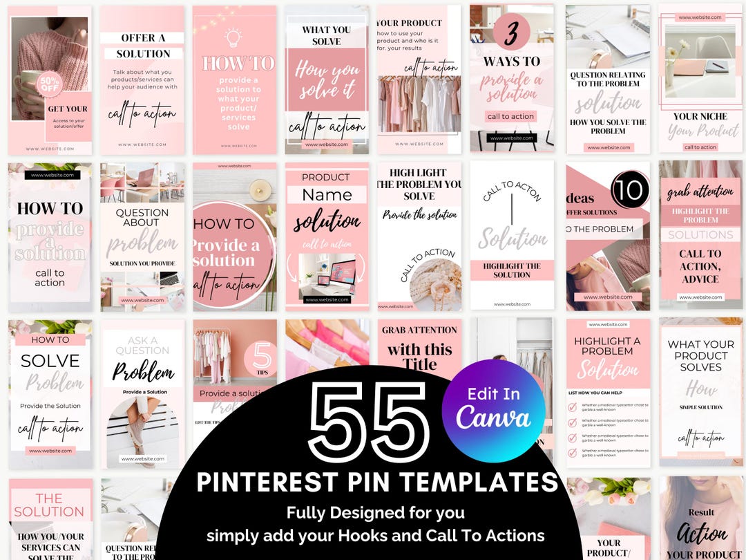 55 Pink Pinterest Templates Canva, Marketing Pins (digital Download) - Etsy