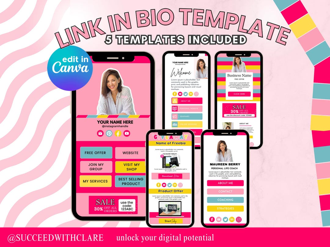 Instagram Bio Link Template – Canva Website, 5 Layouts (digital ...