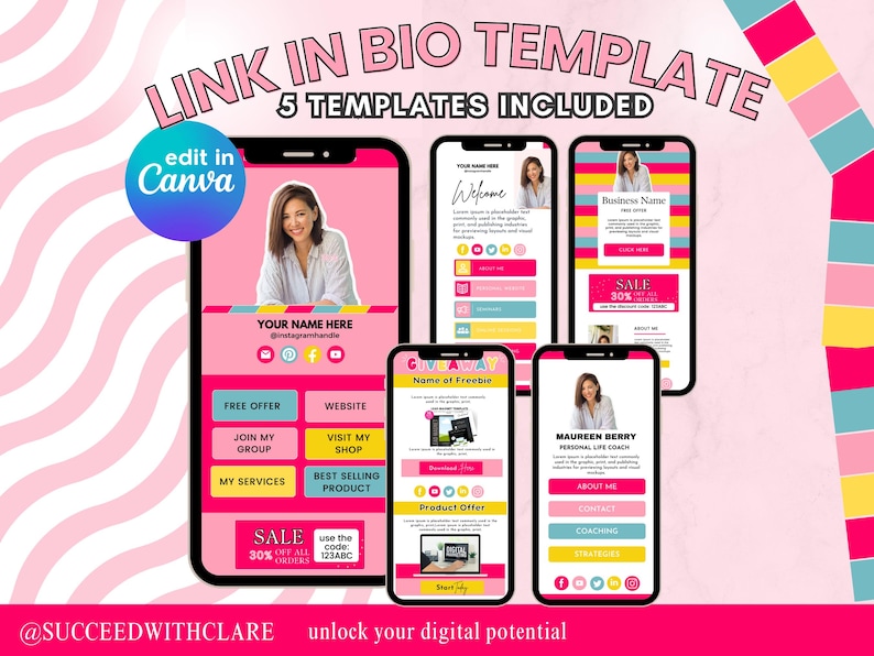 Instagram Bio Link Template – Canva Website, 5 Layouts (digital ...