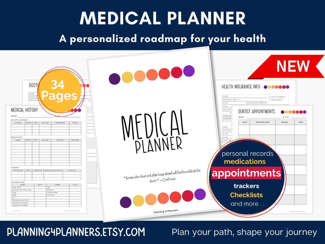Medical Planner Printable, Medical Binder, Medicine Tracker, Blood ...