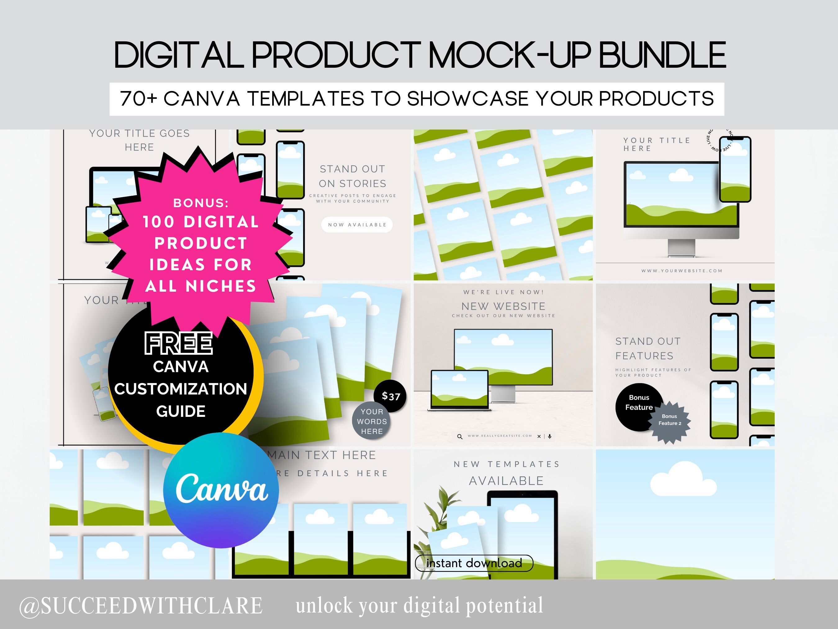 Digital Product Mockup Templates | Editable Canva Templates | Etsy ...
