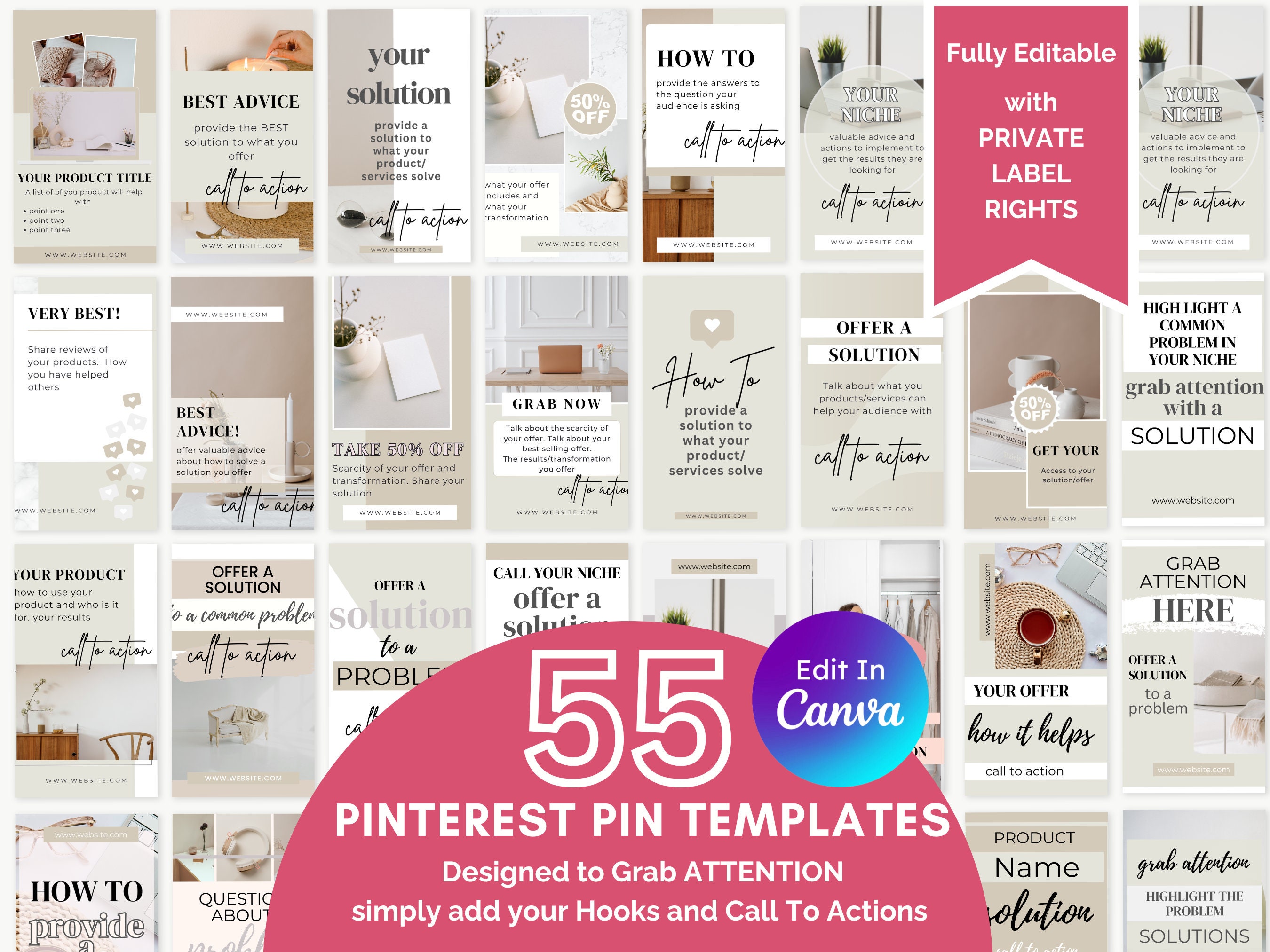 Pinterest Templates Canva. Pinterest Pins. Neutral Pinterest Templates ...