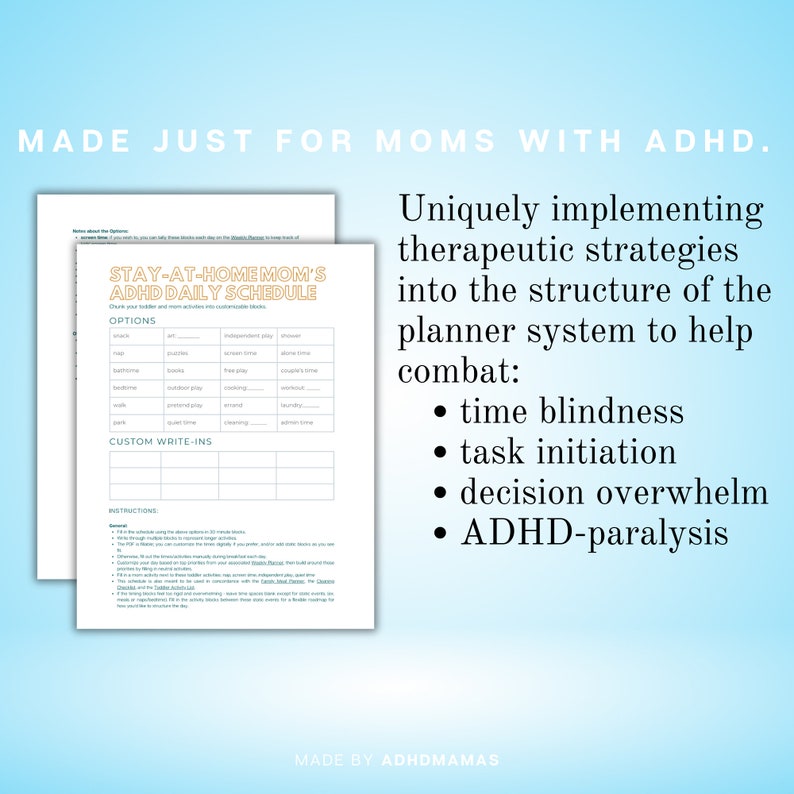 ADHD Daily Schedule for Stay-at-home-moms, Undated, PRINTABLE US Letter ...