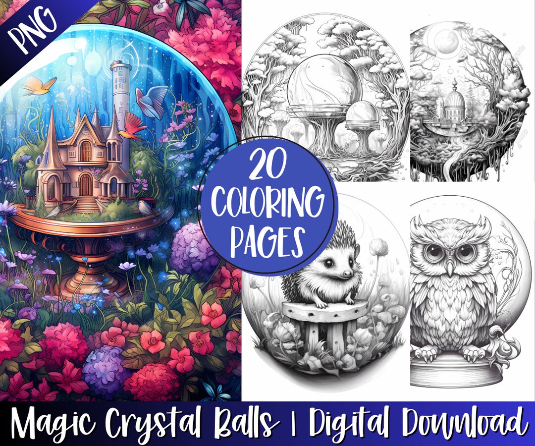 Life in Magic Crystal Ball Coloring Book Pages, Fantasy Colouring ...