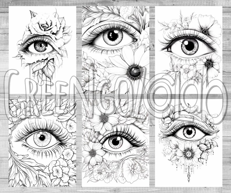 Floral Eye Grayscale Coloring Book Pages - Etsy