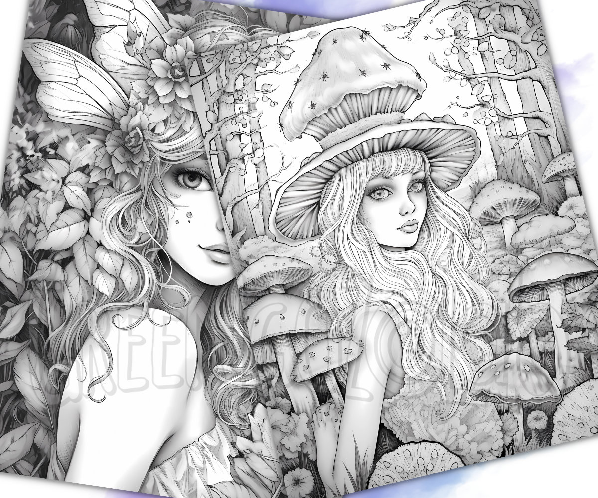 Forest Fairies Coloring Book Pages for Adults & Kids, Fantasy Fairy ...
