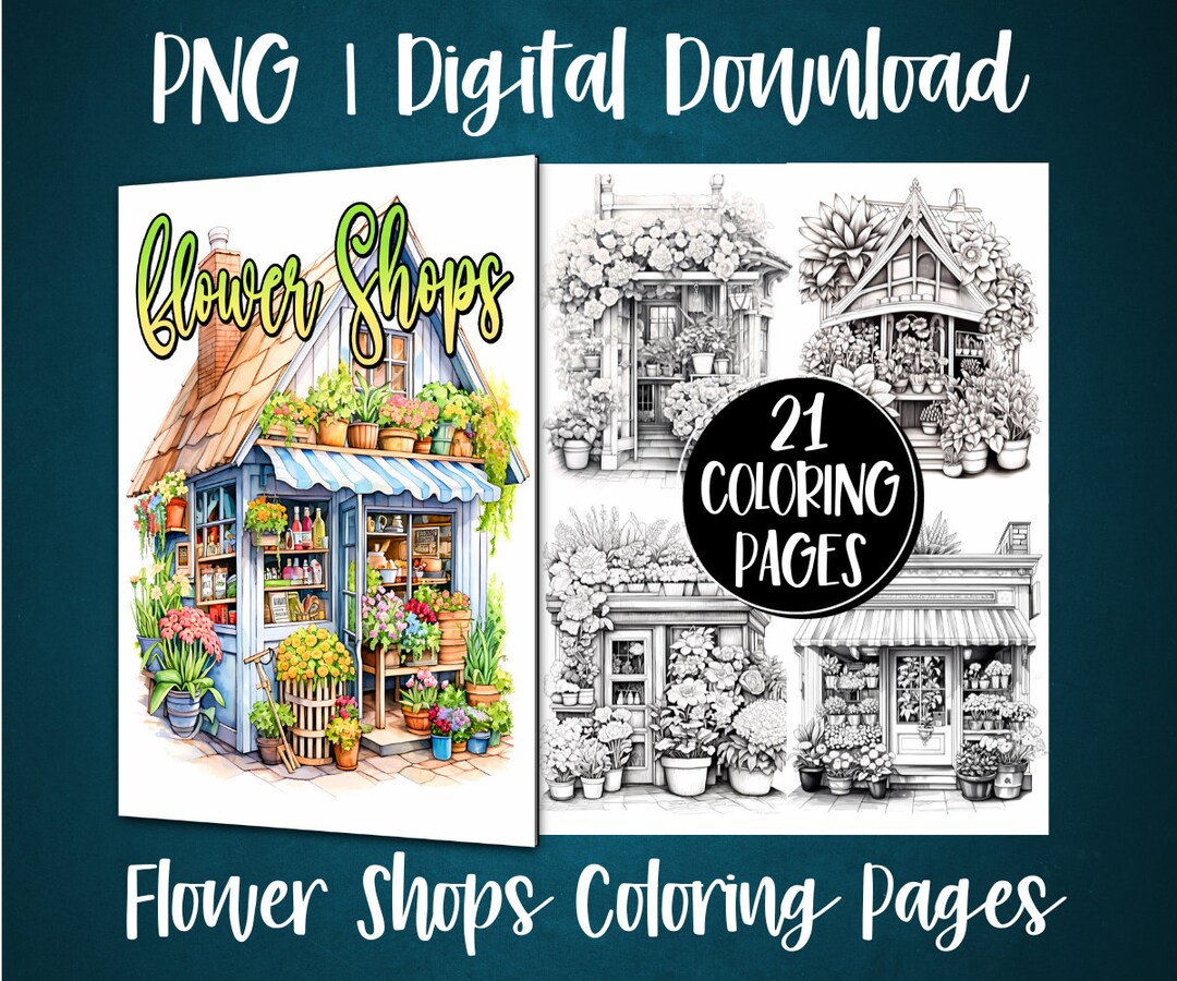 Flower Shop Coloring Book Pages: Floral Grayscale Art - Etsy