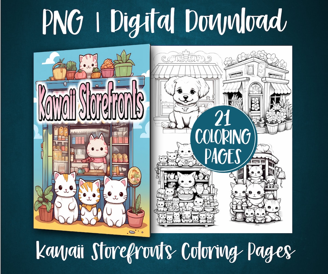 Adorable Kawaii Storefront Coloring Book Pages for Kids, Adults ...