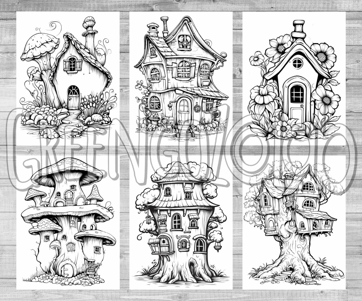 Fantasy Fairy Homes Coloring Pages - Etsy