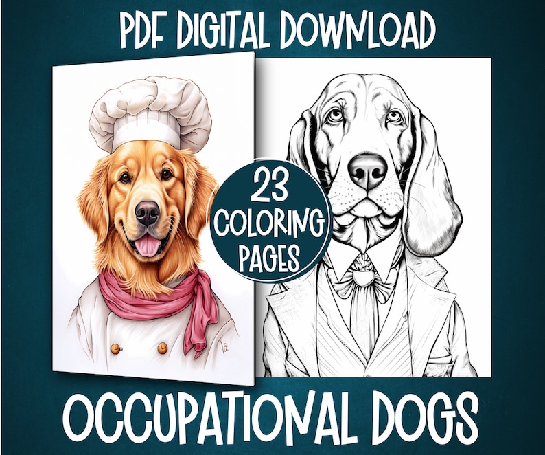 Funny Occupational Dogs Coloring Book Pages for Adults, PDF, PNG ...