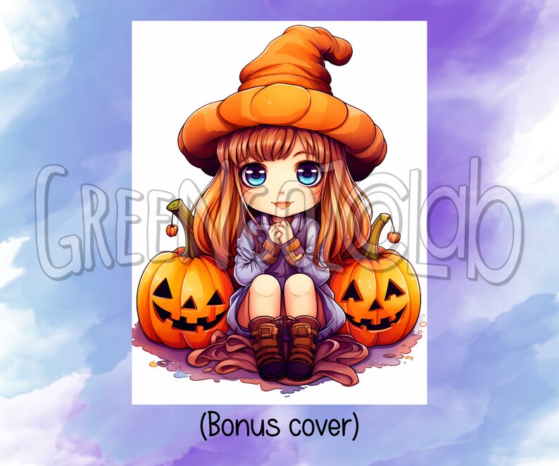 Kawaii Halloween Pumpkin Girls Coloring Book Pages for Teens, Kids ...