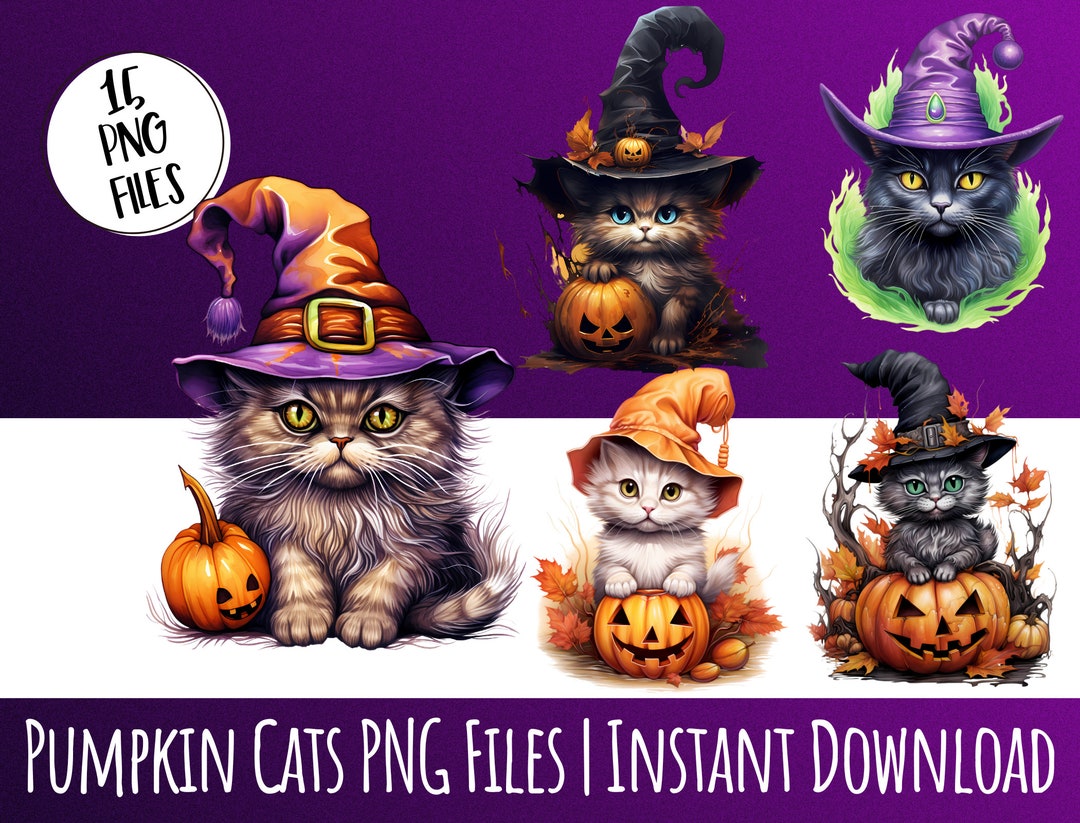 Halloween Pumpkin Cats PNG Clipart Bundle - Etsy