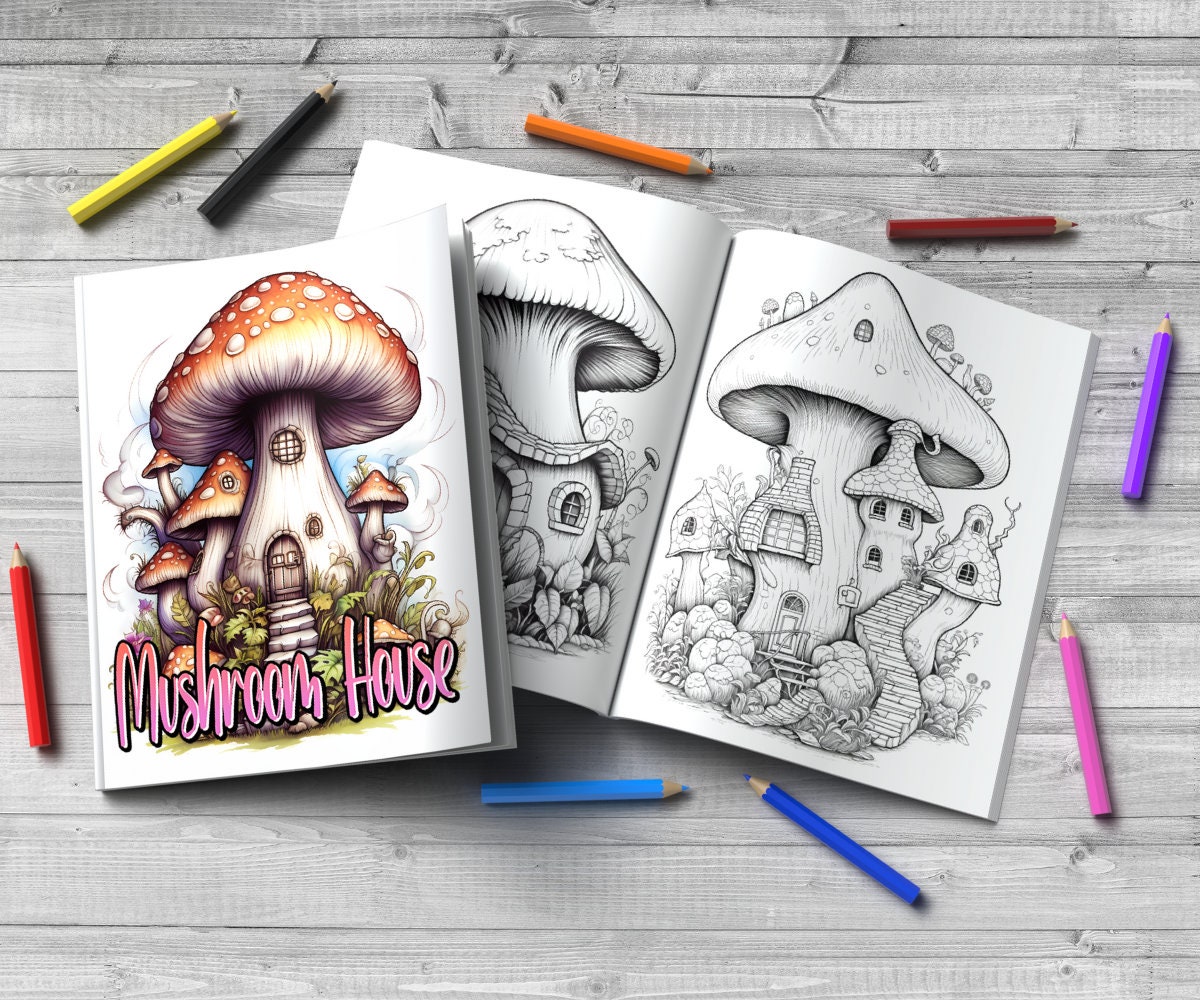 Magic Mushroom House Coloring Book Pages for Adults Fantasy - Etsy