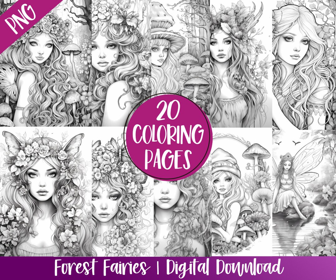 Forest Fairies Coloring Book Pages for Adults & Kids Forest - Etsy