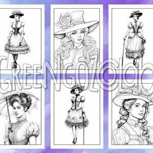 Grayscale Victorian Women Coloring Book Pages - Etsy