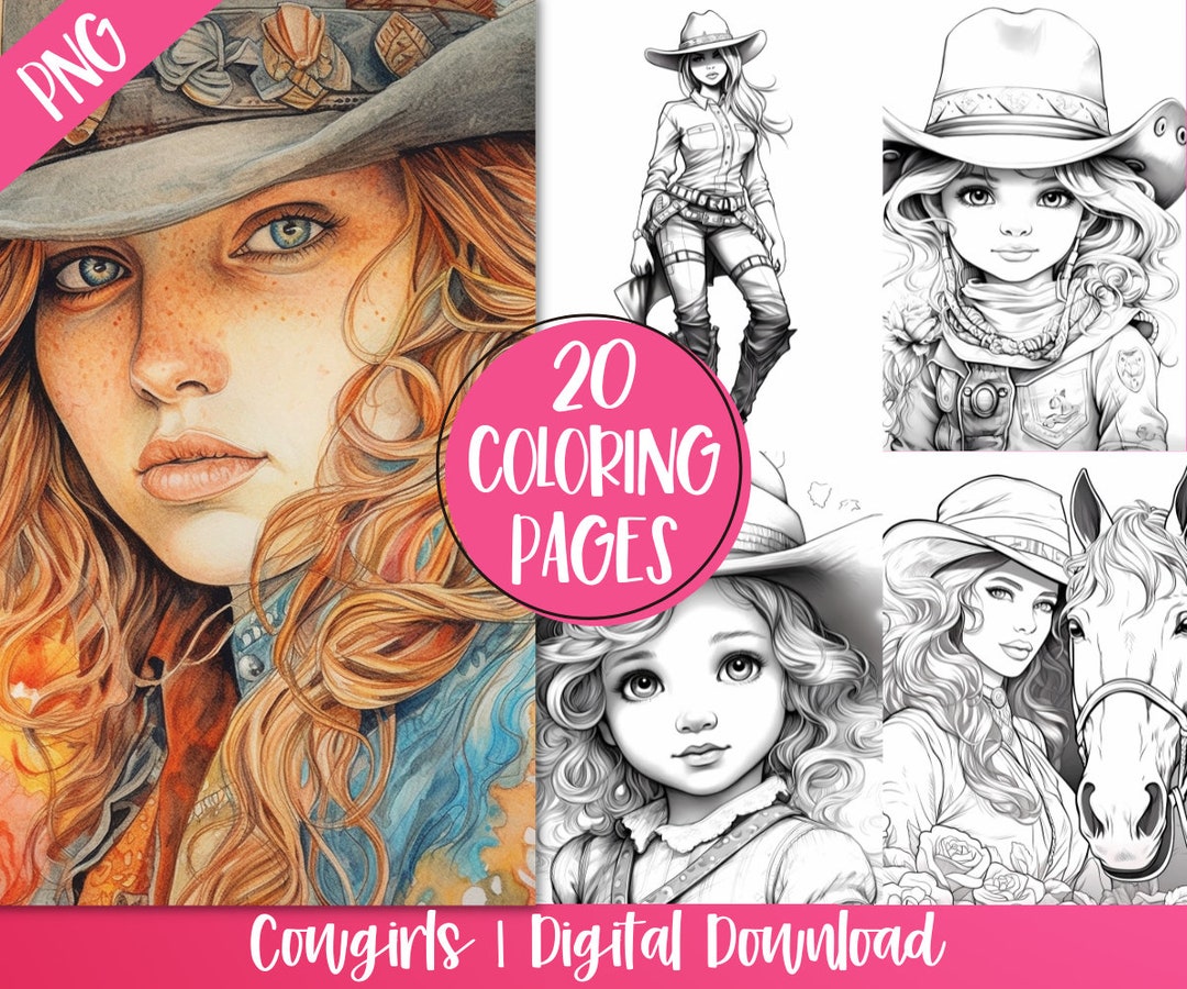 Cowgirls Coloring Book Pages for Adults, Western Grayscale Coloring ...