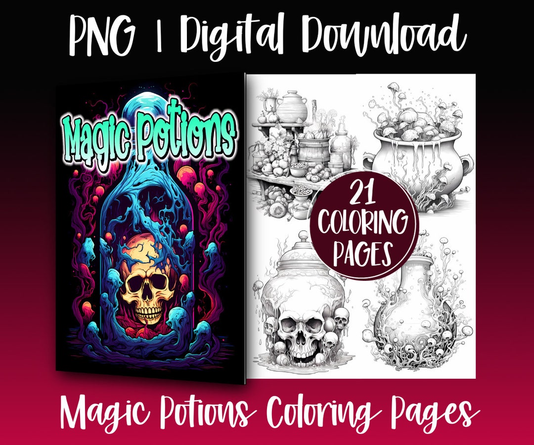 Magical Fantasy Potion Coloring Book Pages for Adults, Magic Pot ...