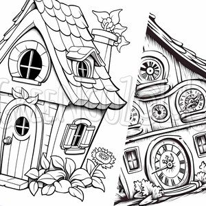 Printable Adult Coloring Book Pages, Magical Tiny Houses, Digital ...