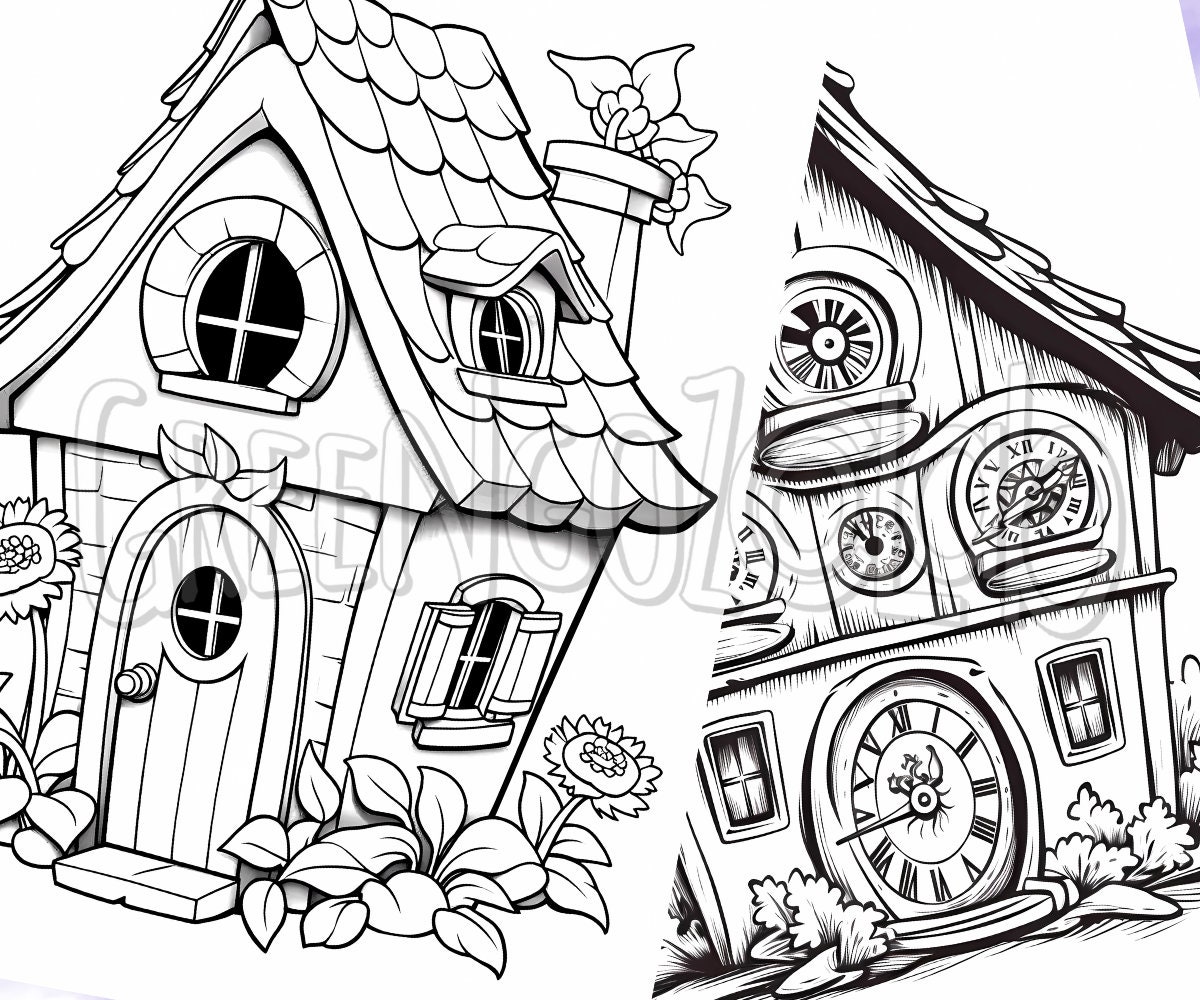 Printable Adult Coloring Book Pages Magical Tiny Houses - Etsy