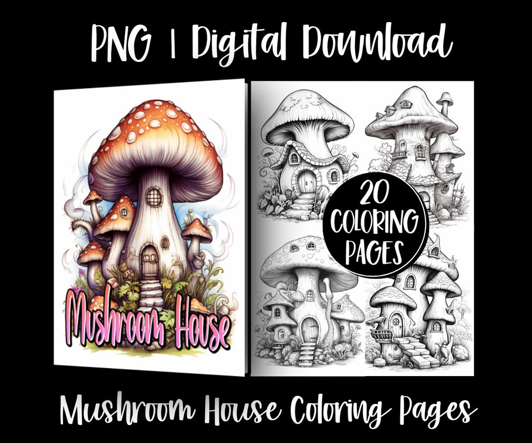 Magic Mushroom House Coloring Book Pages for Adults, Fantasy Fairy ...
