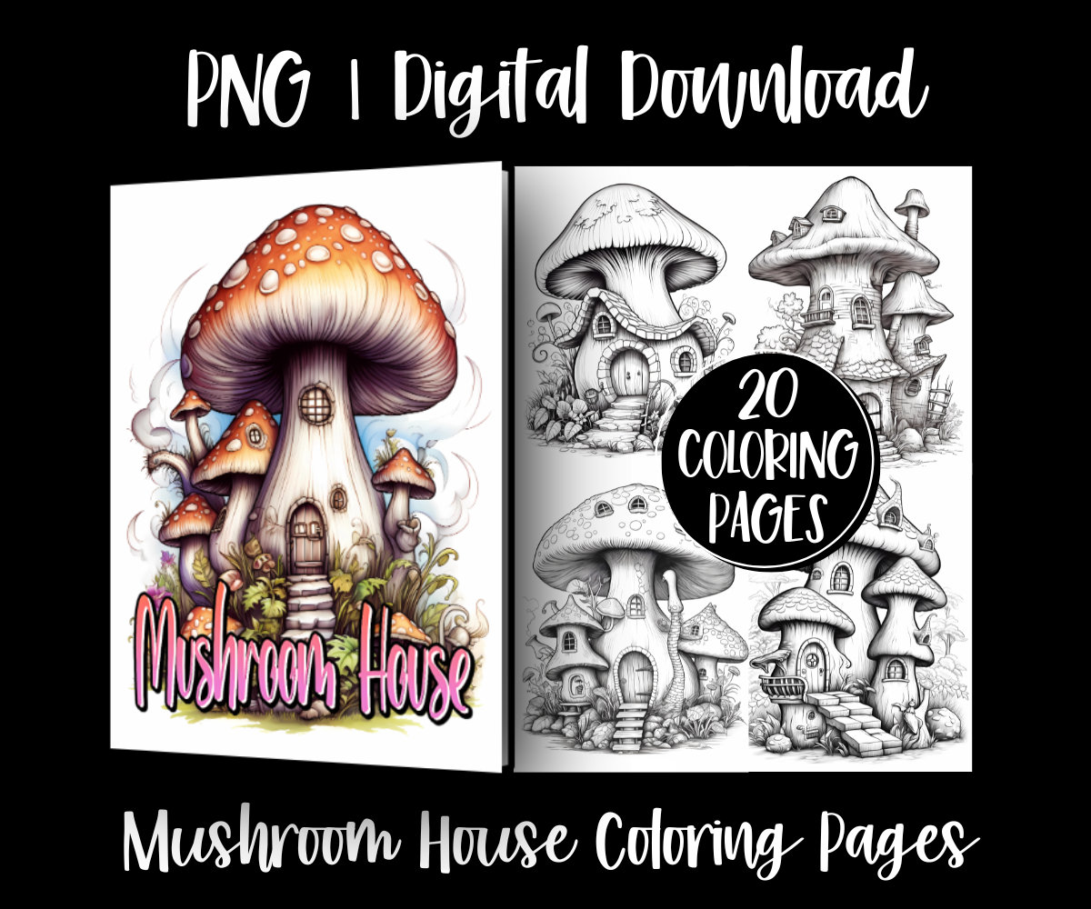 Magic Mushroom House Coloring Book Pages for Adults Fantasy - Etsy