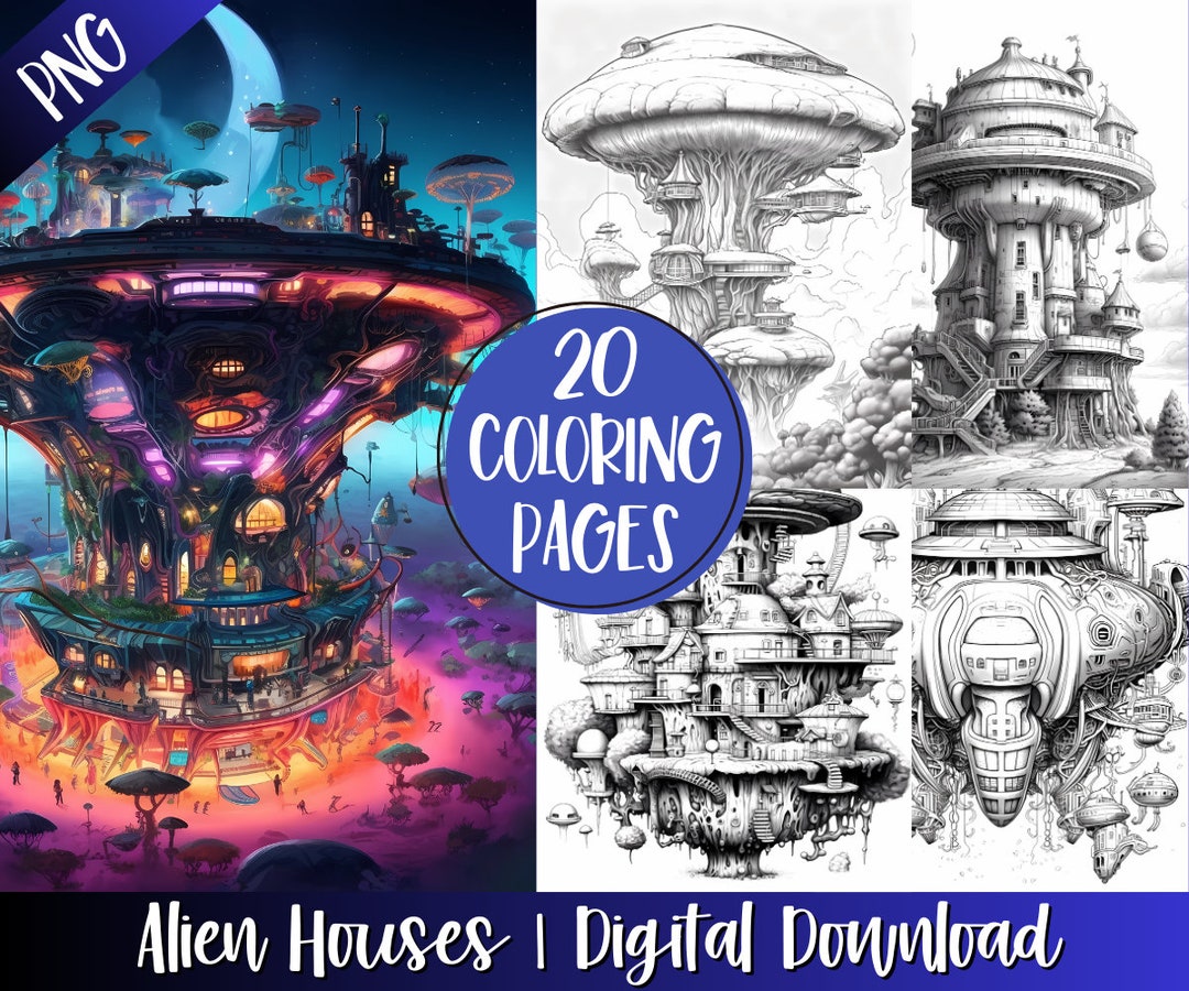 Space Alien Galaxy Coloring Book Pages for Adults, Kids, Outer Space ...