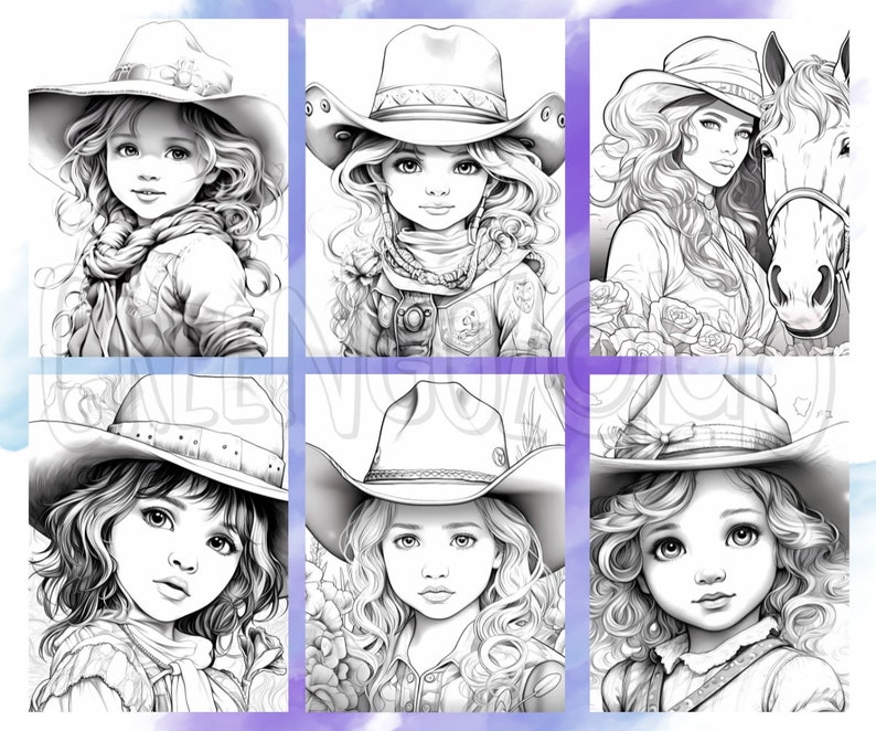 Cowgirls Coloring Book Pages for Adults, Western Grayscale Coloring ...