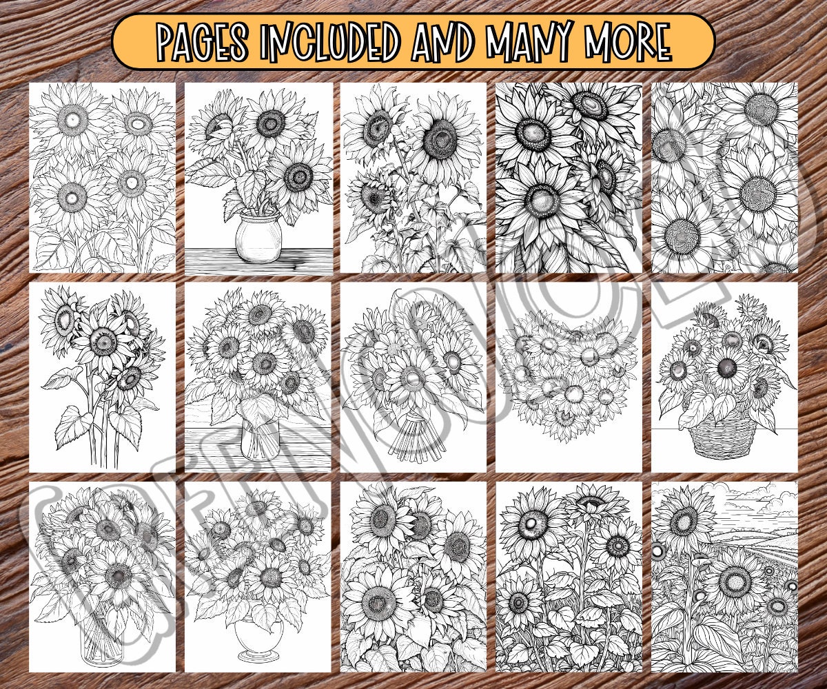 Sunflower Grayscale Floral Coloring Book Pages - Etsy