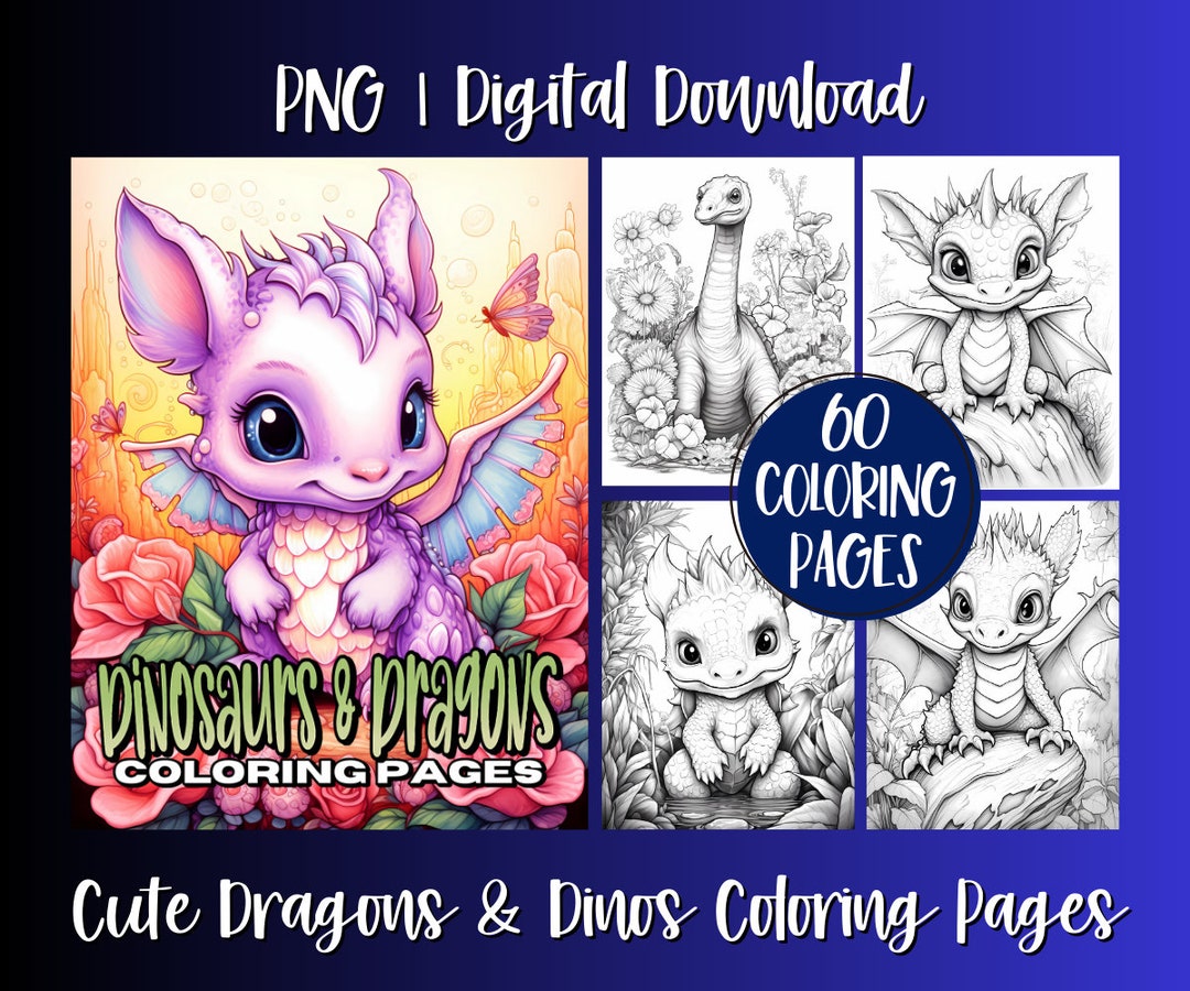 Cute Dragons & Dinosaurs Coloring Book for Kids (digital Download ...