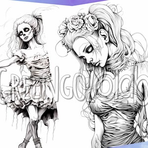 Spooky Zombie Girls Coloring Book Pages for Adults, Teens, Scary Women ...