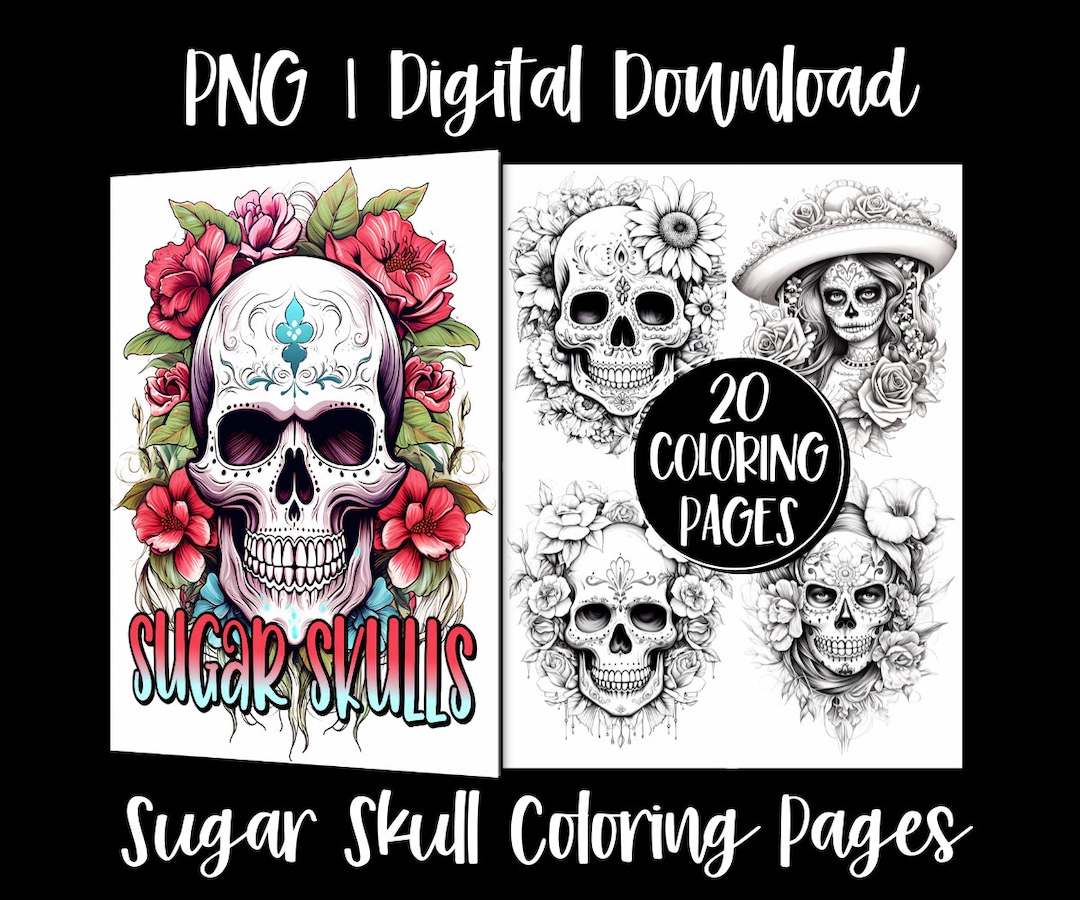 Mexican Sugar Skull Coloring Book Pages for Adults, Dia De Los Muertos ...