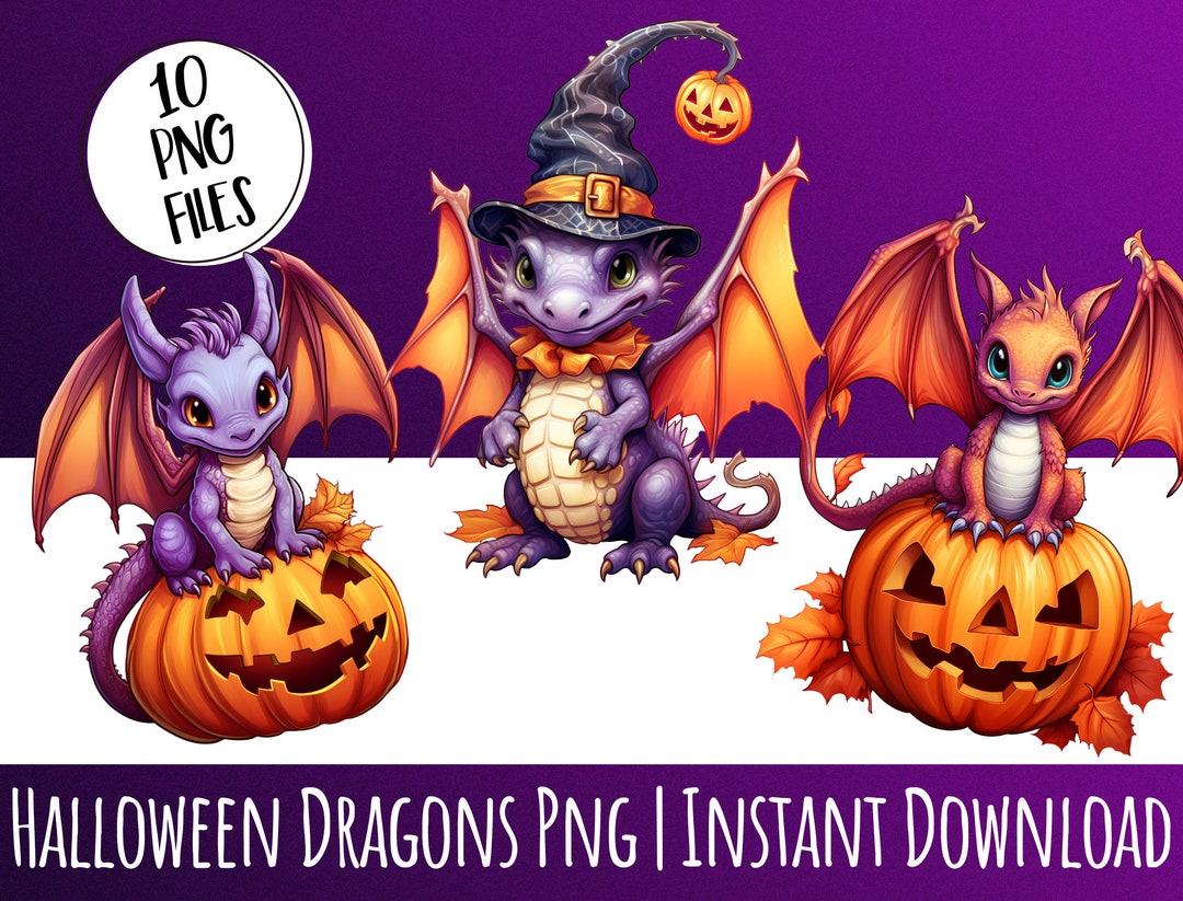 Halloween Witchy Dragon PNG Clipart Bundle - Etsy