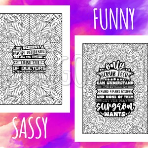 Scrub Tech Coloring Book Pages for Adults, Funny & Snarky Surgical ...