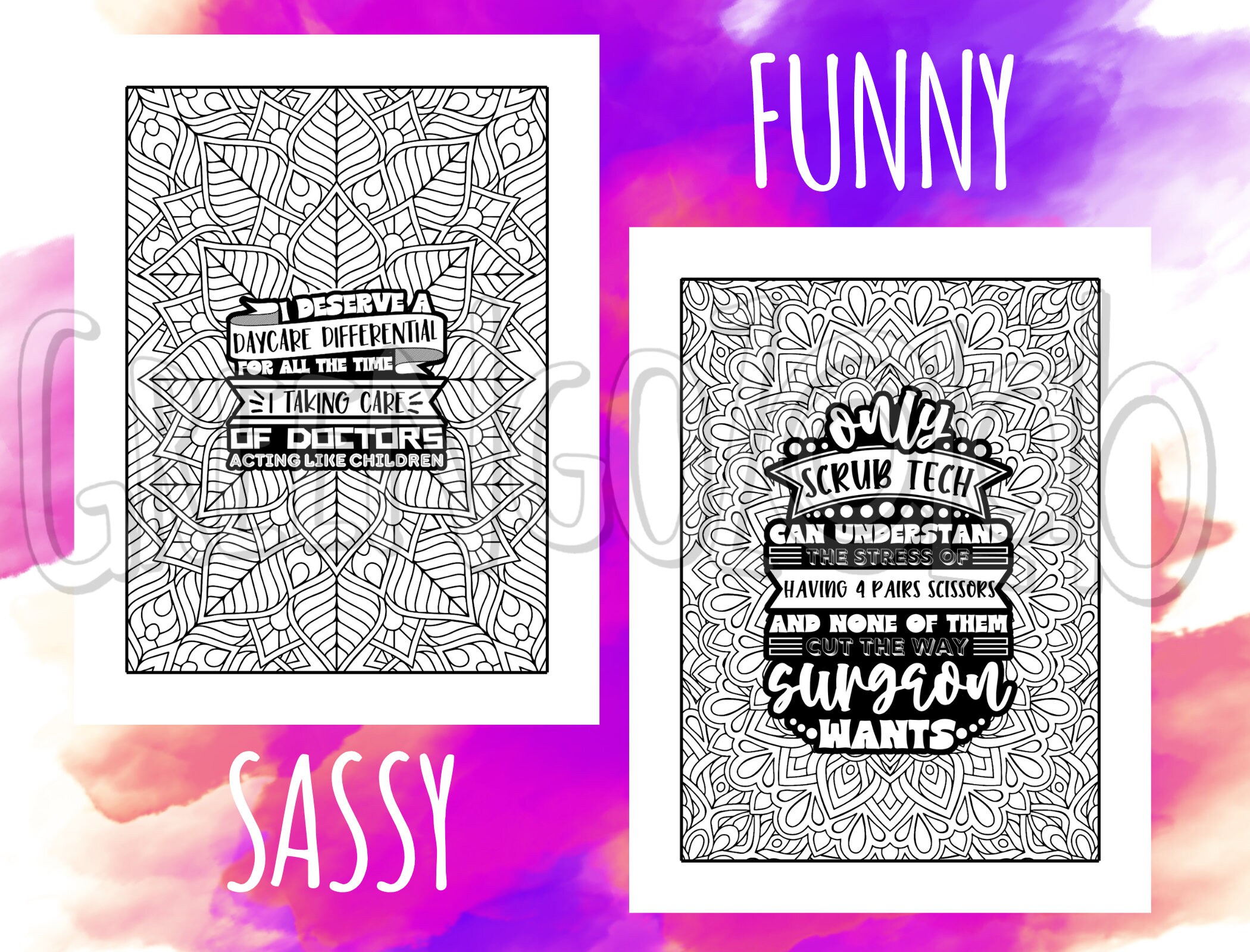 Scrub Tech Coloring Book Pages for Adults, Funny & Snarky Surgical ...