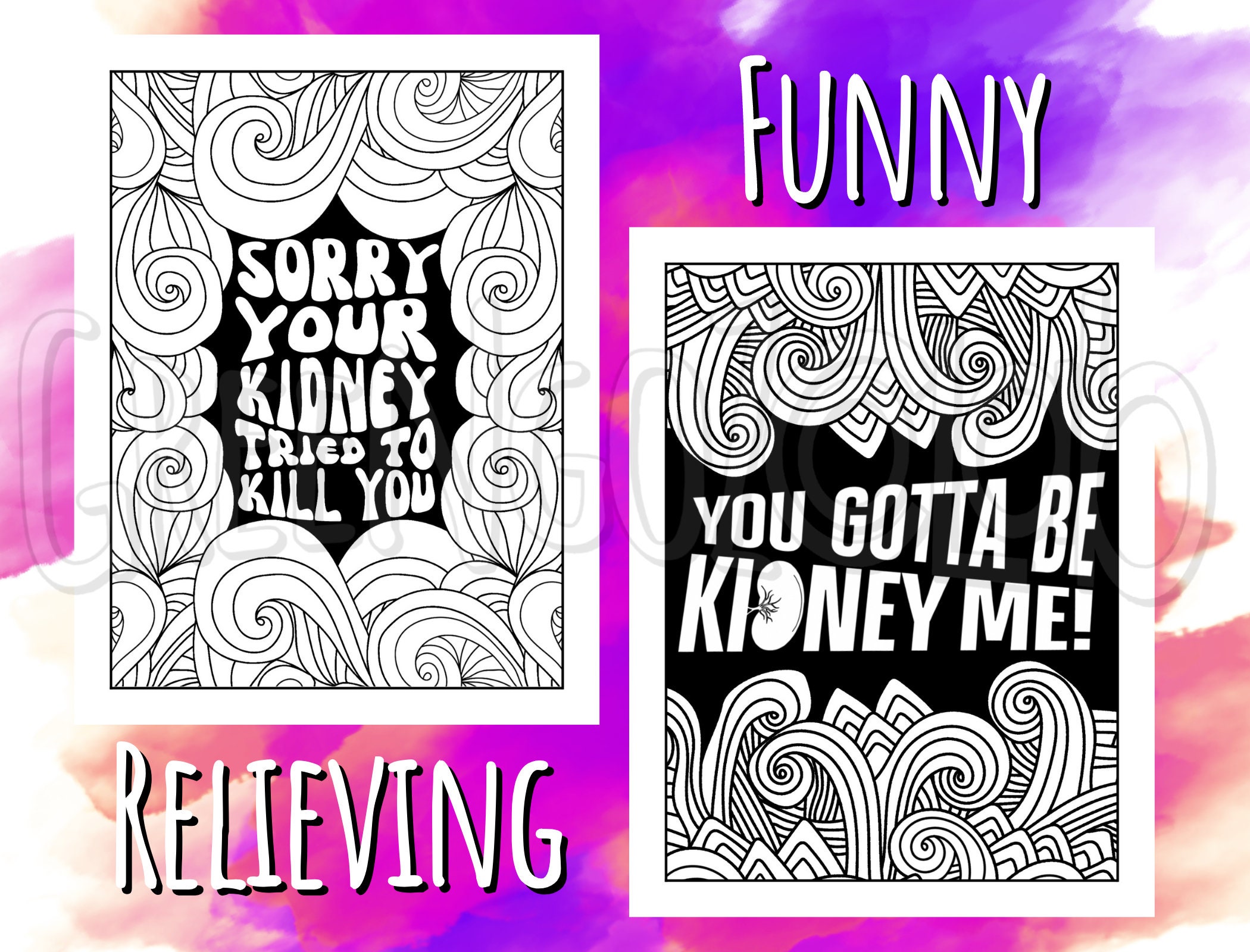 Kidney Surgery Recovery Coloring Book Pages, Funny Relief Gift (digital ...