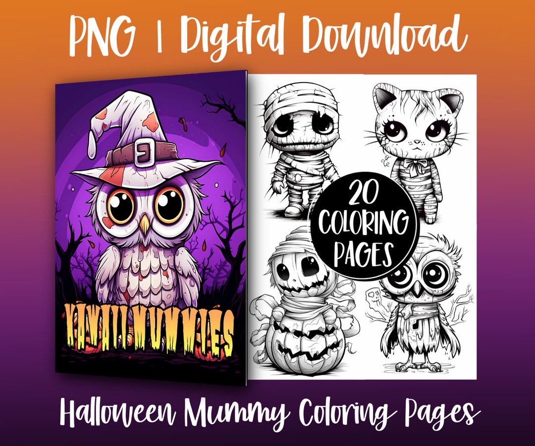 Halloween Kawaii Cute Mummies Coloring Book Pages for Kids, Mummy ...