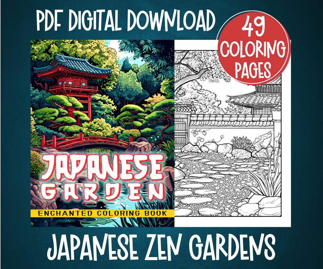 Japanese Zen Garden Coloring Book Pages, Japan Tranquil Serene Scenery ...