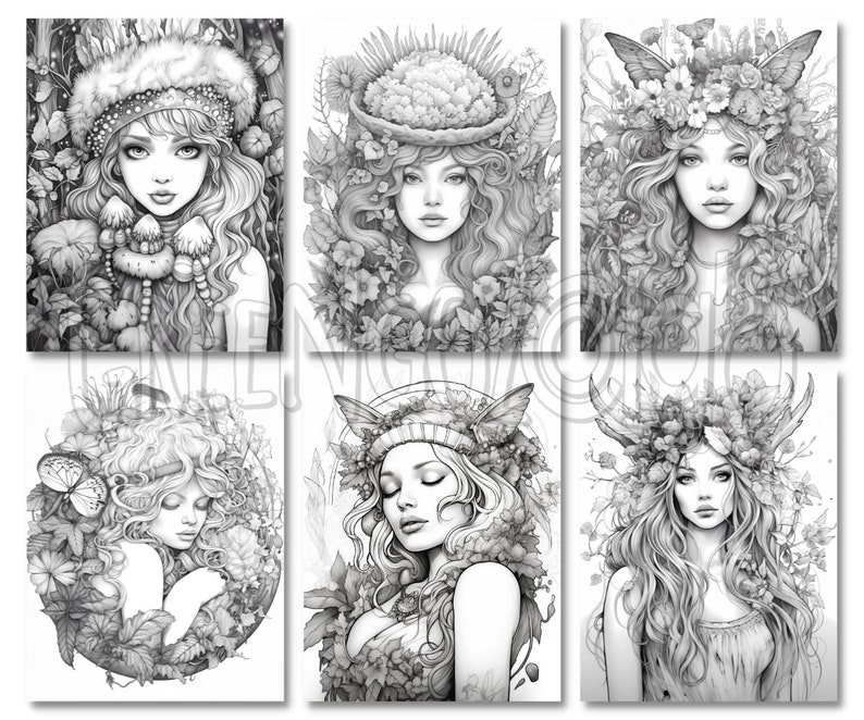 Forest Fairies Coloring Book Pages for Adults & Kids, Fantasy Fairy ...